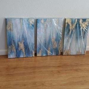 Wall Decor | Gorgeous Blue Gold Wall Canvas Set Nwt | Poshmark